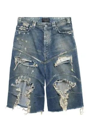 Balenciaga Distressed Baggy Denim Shorts - Blue