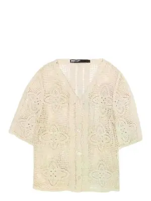 Bimba Y Lola Crochet Knit Floral Motif Cardigan - Neutrals