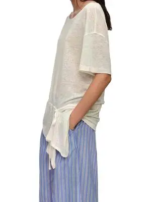 Bimba Y Lola Ivory Linen Drawstring Top - Neutrals