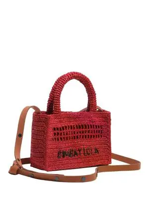 Bimba Y Lola Woven Mini Bag With Embroidered Logo - Red