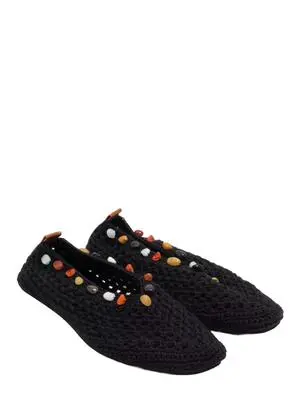 Bimba Y Lola Stone-embellished Crochet-knit Ballet Flats - Black