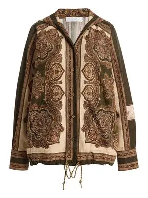 Zimmermann Mahon Paisley Hooded Shirt - Olive