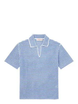 Orlebar Brown Batten Striped Open-knit Cotton Polo Shirt - Blue