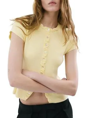Mango Frill Short Sleeve Cardigan - Vanilla