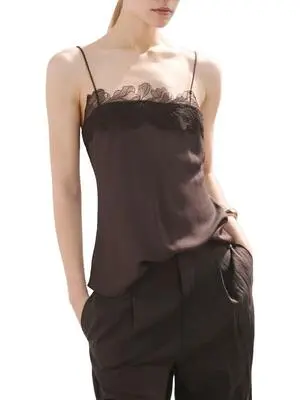 Mango Lace Trim Satin Camisole - Chocolate
