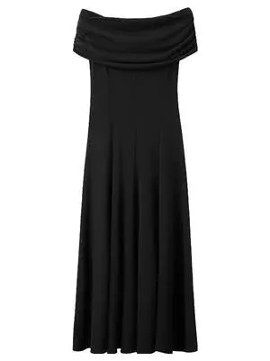 Mango Off-the-shoulder Flared Maxi Dress - Black
