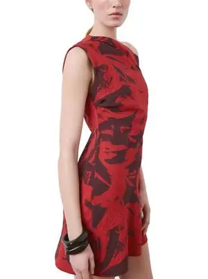 Mango Textured One-shoulder Abstract Print Mini Dress - Red