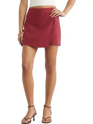 OPEN EDIT Open Edit Striped Linen Blend Skirt With Built-in Shorts Red Ruby