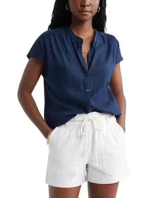 Caslon Caslon Linen Blend Cap Sleeve Shirt Navy Still