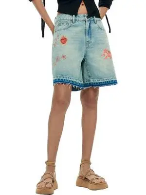DESIGUAL Desigual Embellished Faded Denim Shorts