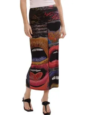 Desigual Printed Midi Skirt - Black