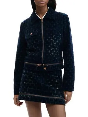 Desigual Flocked Heart Denim Trucker Jacket - Dark Blue