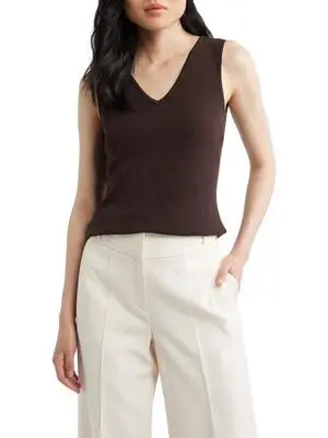 TAHARI ASL Ribbed V-neck Sweater Vest - Espresso