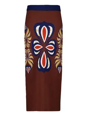 PAULA Spar Potting Soil Jacquard Knit Pencil Skirt - Brown