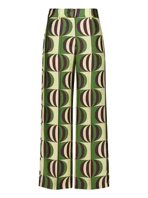 PAULA Sonia Modernchess Printed Silk Twill Wide Leg Pants - Multicolour