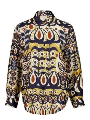 PAULA Ametista Wonderland Printed Silk Twill Shirt - Blue