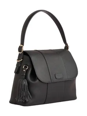 POM POM LONDON Pom Pom London Strand Leather Shoulder Bag Black
