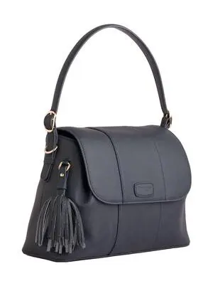 POM POM LONDON Pom Pom London Strand Leather Shoulder Bag Navy