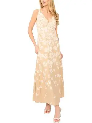 Halogen Plunge Neck A-line Maxi Dress - Pebble