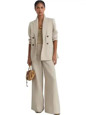 REISS Kit Linen Double-breasted Suit Blazer - Neutral