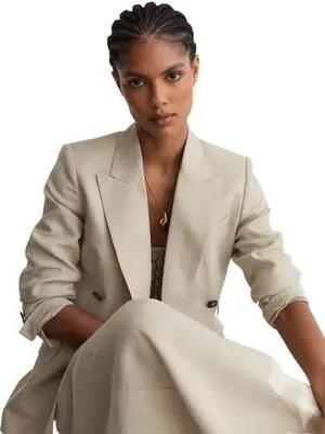 REISS Kit Linen Double-breasted Suit Blazer - Neutral