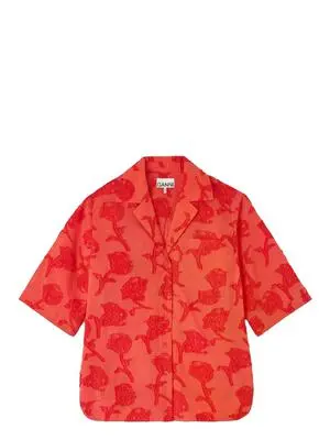 GANNI Fil-coupé Floral Shirt - Red