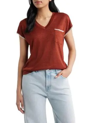 Bobeau Whipstitch Pocket T-shirt - Brandy Brown/natural
