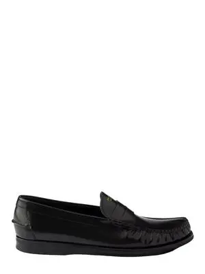 Prada Brushed Leather Loafers - Black