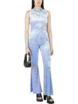 PERKS AND MINI Crushed Velvet Mock Neck Top - Blue