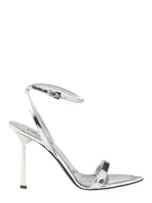 Prada Metallic Leather Pointy Toe High Heel Sandals - Silver