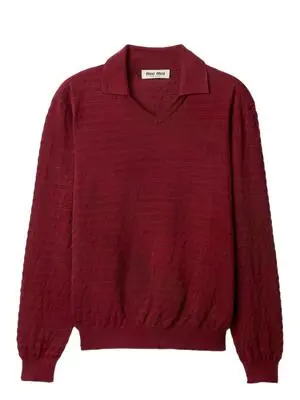 Miu Miu Striped Piqué Polo Shirt - Red