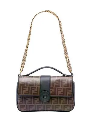 Fendi Zucca Crystal Double F Baguette Satchel - Black