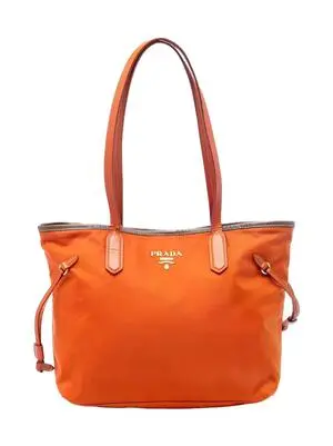 Prada Saffiano Trimmed Tessuto Open Tote Bag - Orange