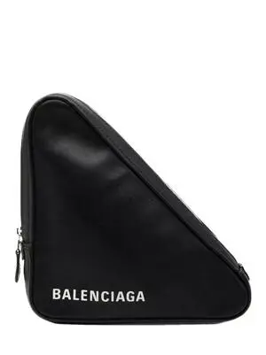 Balenciaga Leather Triangle Clutch Bag - Black