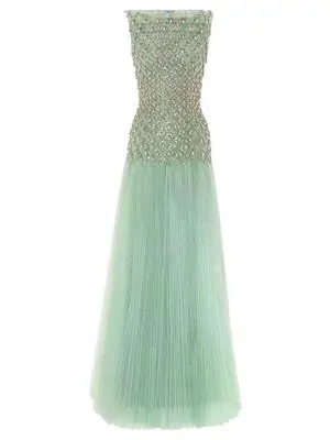 RAMI AL ALI Embellished Pleated Maxi Gown - Green