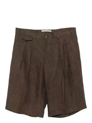 BRIGLIA 1949 Dark Pleated Detail Shorts - Brown
