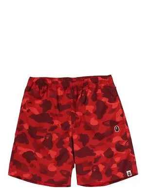 A BATHING APE Camouflage Ape Head Beach Shorts - Red