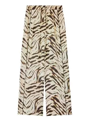 GANNI Zebra-print Satin Wide-leg Trousers - Neutrals