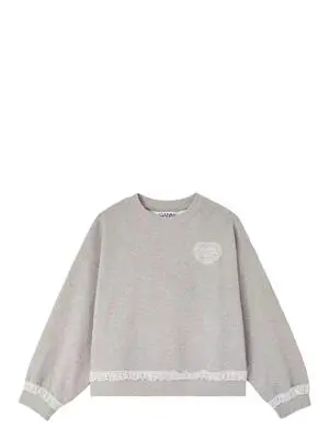 GANNI Lace-trimmed Organic Cotton Sweatshirt - Grey