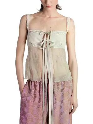 ANN DEMEULEMEESTER Embroidered Lace-trim Top - Neutrals