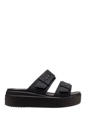 CROCS Brooklyn Buckle Low Wedge Sandal - Black