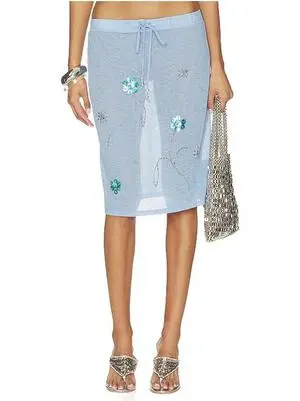 SIEDRES Floral Sequin Embroidered Chiffon Skirt - Blue