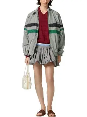 Miu Miu Technical Silk Blouson Jacket With Logo Patch - Grey