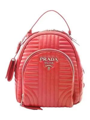 Prada Diagramme Leather Backpack - Red
