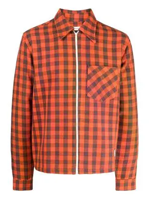 WALES BONNER Check-pattern Organic-cotton Jacket - Orange