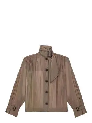 Saint Laurent High Neck Pleated Blouse - Brown