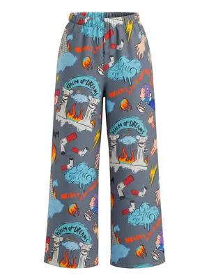KING NAKED Grey Multi-print Cupro-satin Wide-leg Trousers - Gray