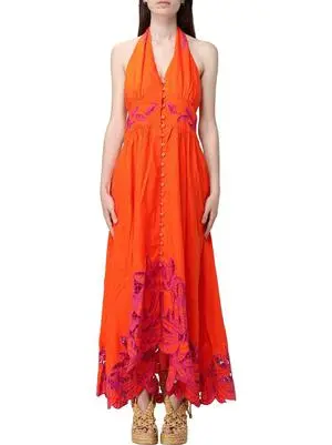 Farm Rio Embroidered Halter Maxi Dress - Orange