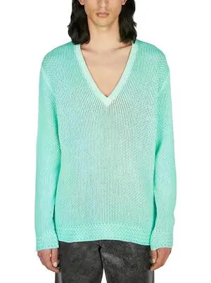 Guess V-neck Open Knit Sweater - Green
