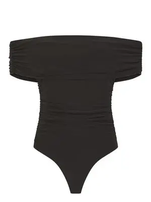 CELESTINE & MAE Off-the-shoulder Ruched Bodysuit - Black